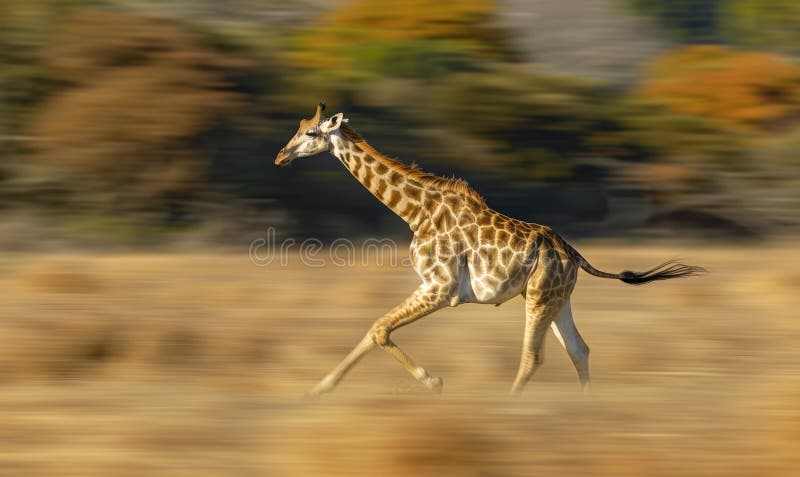 Giraffe Running Across the Plains, Dynamic Movement Stock Illustration ...