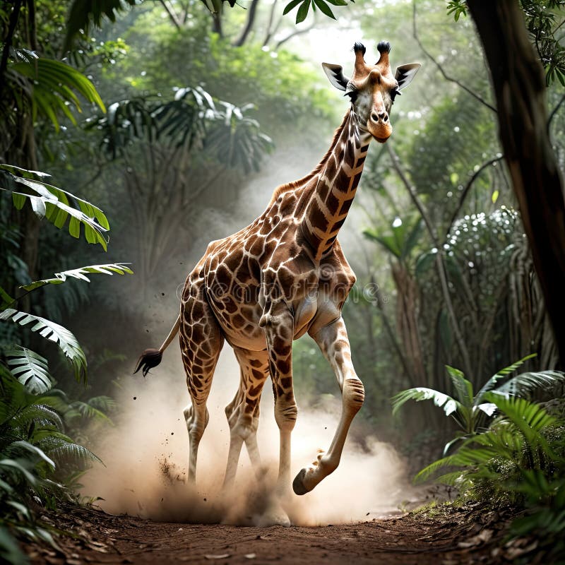 Giraffe Running through the Forest. Stock Illustration - Illustration ...