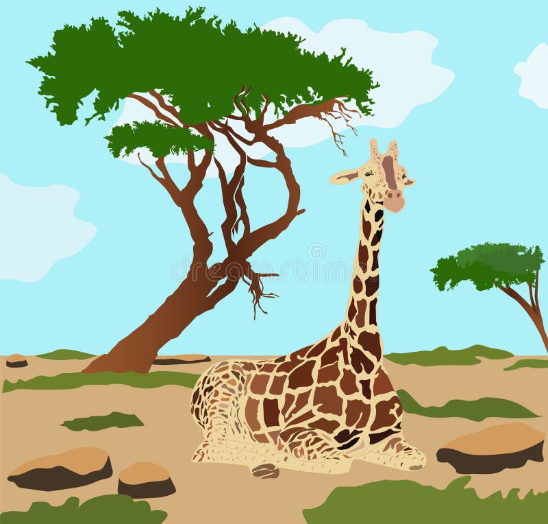 Giraffe Under Tree Stock Illustrations – 491 Giraffe Under Tree Stock ...
