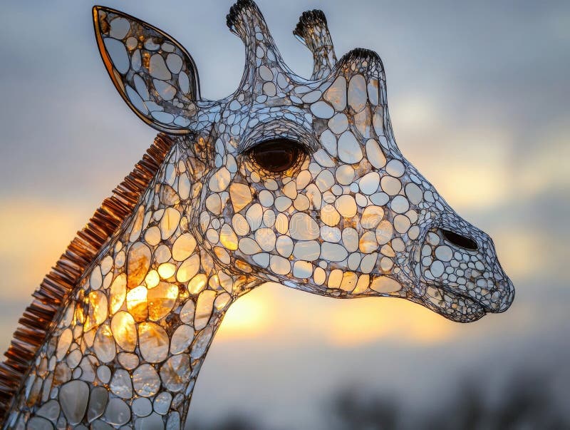 Giraffe Sculpture Made of Glass and Wire at Sunset Stock Image - Image ...