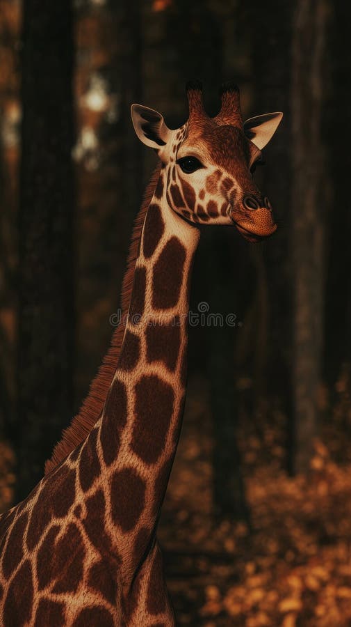 A Giraffe is Seen Standing with Elegance in a Forest that is Lush with ...