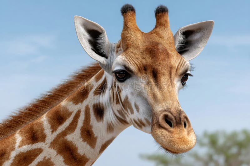 Giraffe Showing Its Head and Neck with Blue Sky Background Stock ...