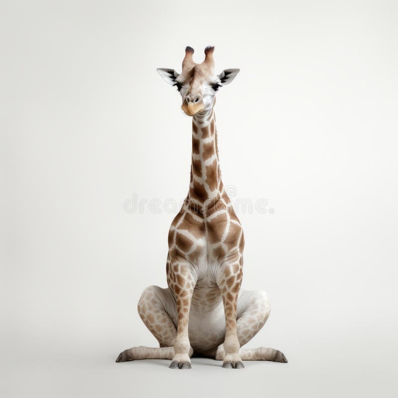 Minimalist Giraffe Sitting Down Against White Background Stock ...