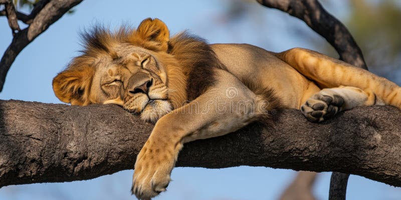 Giraffe Sleeping Peacefully on a Tree Branch with Its Head Resting ...