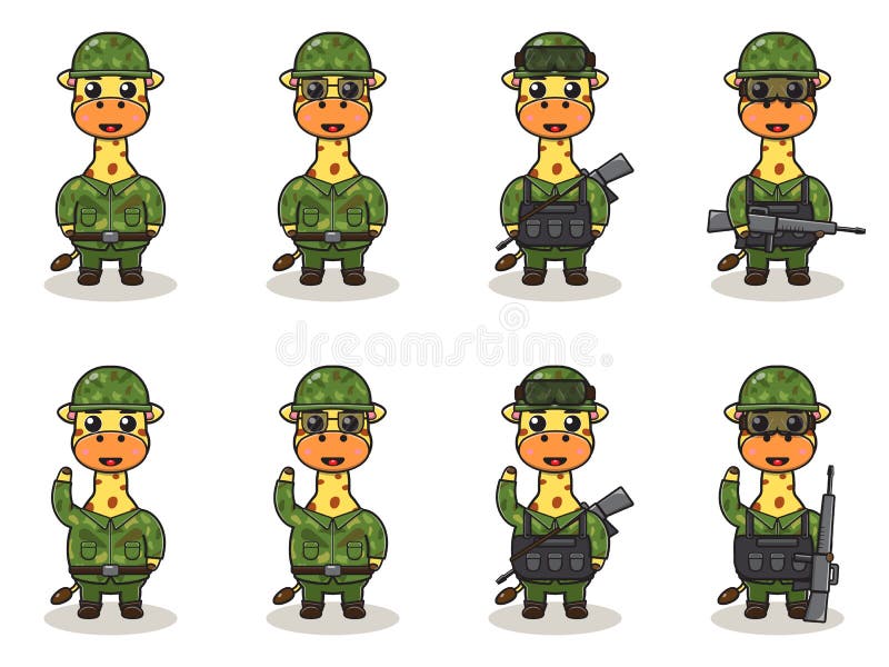 Vector Illustration of Giraffe Soldier Set Stock Vector - Illustration ...