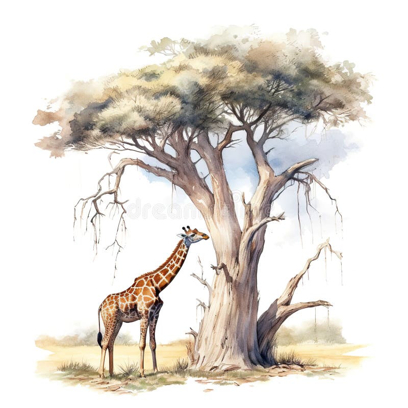 A Giraffe Standing Next To a Tall Tree. Generative AI Image. Stock ...