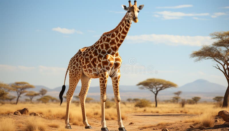 Giraffe Standing Tall, Looking at Camera, in African Wilderness ...