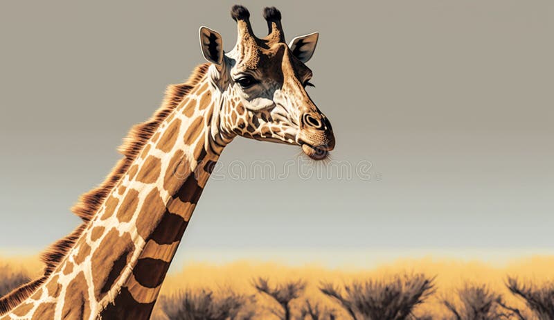 Giraffe Standing Tall in Savannah Plain Generated by AI Stock ...