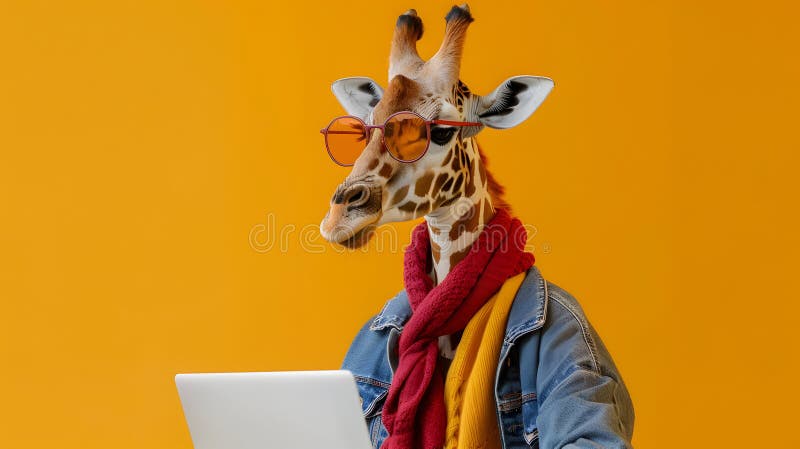 Giraffe in Suit and Glasses at the Computer Stock Image - Image of boss ...