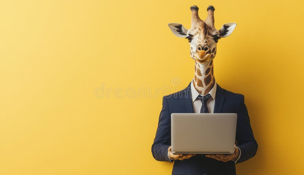 Giraffe in a Suit Using a Laptop, Stock Image with Room for Copy Stock ...
