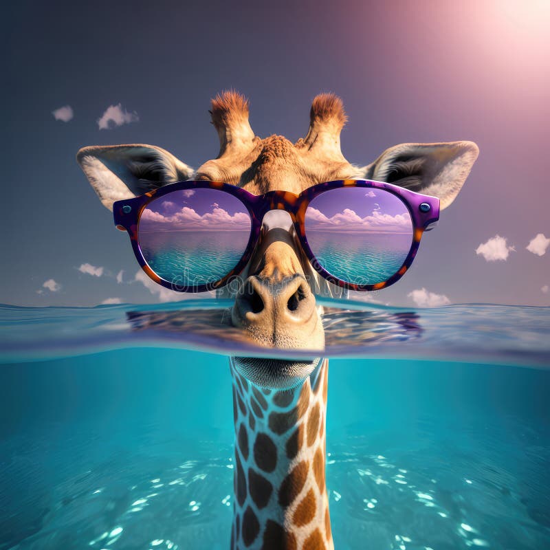 Giraffe in Sunglasses in the Sea. AI Generative Illustration Stock ...
