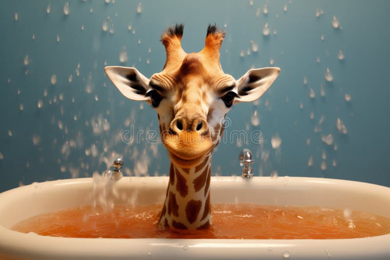 Giraffe Taking a Bath in a Bathtub with a Retro Style. Generative AI ...