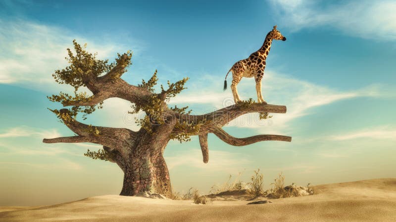 Giraffe on a tree stock illustration. Illustration of outdoor - 164870772