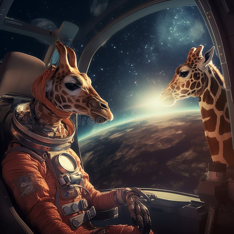 Giraffe on spacestation stock illustration. Illustration of cartoon ...