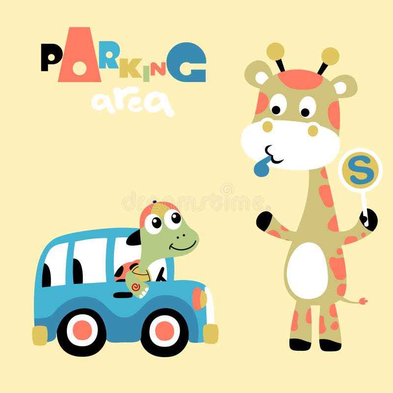 Cartoon of Giraffe and Turtle Playing Traffic Stock Vector ...
