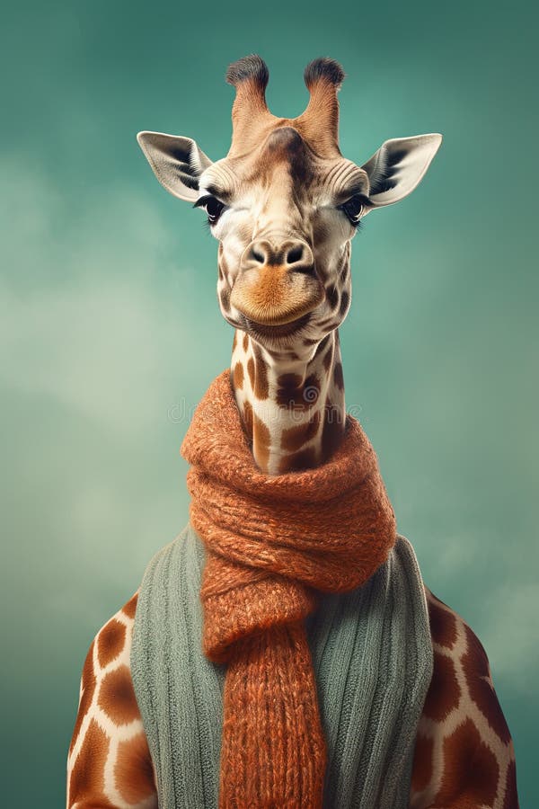 Giraffe in Turtleneck Sweater Half - Length Frontal View Stock Image ...
