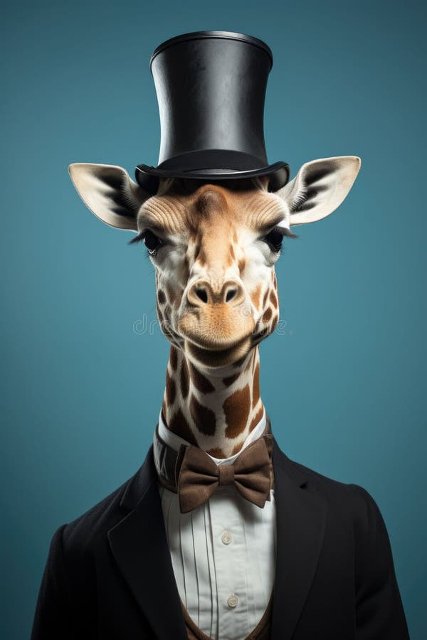 Giraffe Wearing a Black Top Hat with Bow Tie Stock Illustration ...
