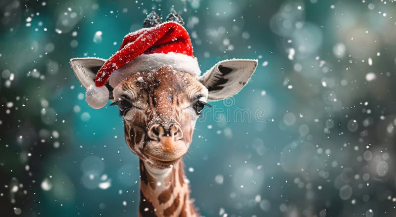 Giraffe Wearing Santa Hat in Snow Stock Image - Image of mammal ...
