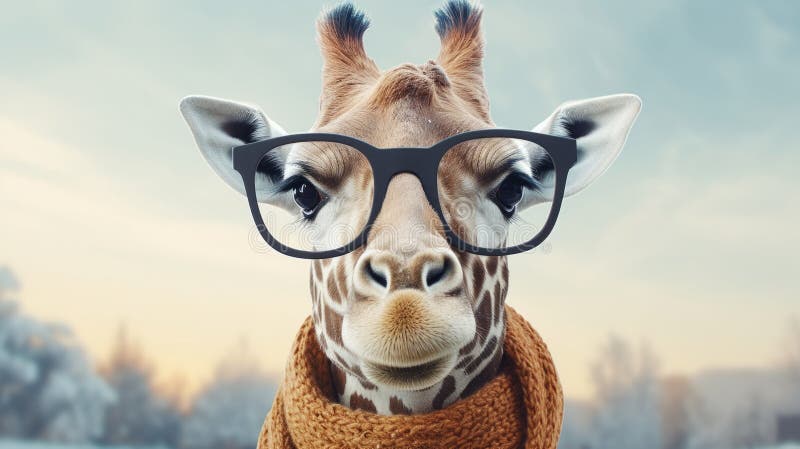 A Giraffe Wearing a Scarf and Glasses Stock Image - Image of cold ...