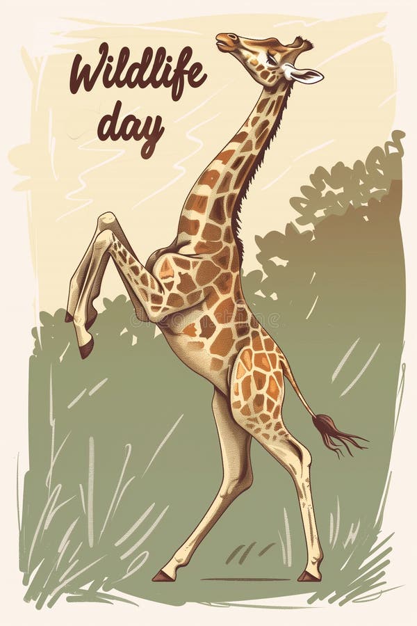 Giraffe with Wildlife Day Text in Cursive on Soft Background Stock ...