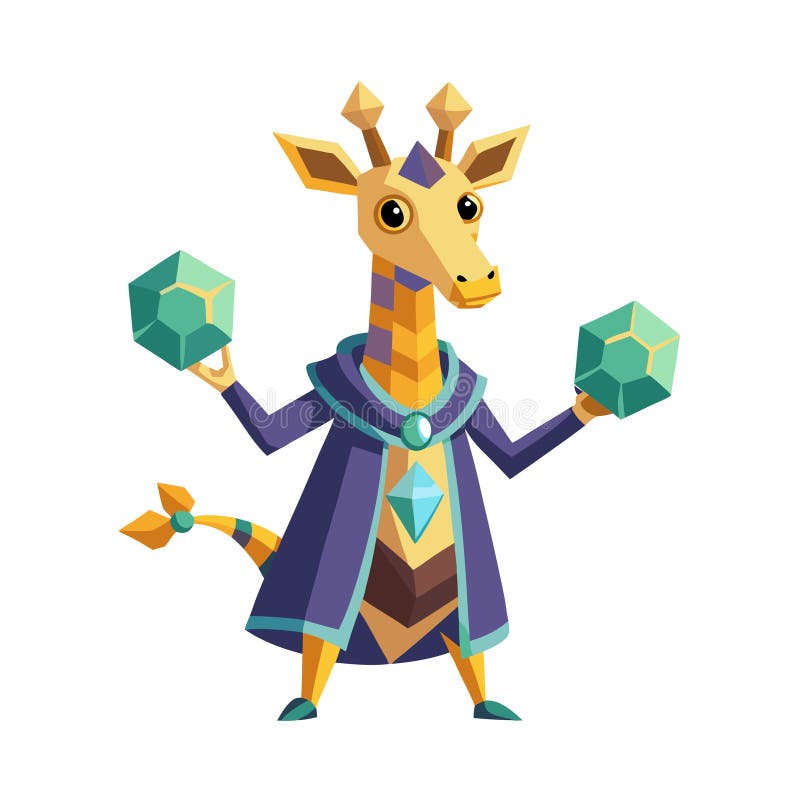 Giraffe Wizard Cartoon Character Holding Magic Gems, Vector ...