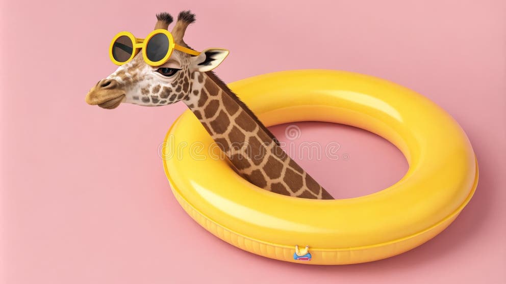Giraffe in Yellow Float Summer Fun Concept Stock Illustration ...