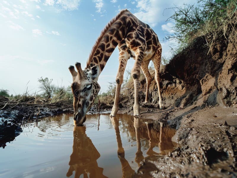 Giraffes Drinking Water from Pond Stock Image - Image of pond, africa: 383334561