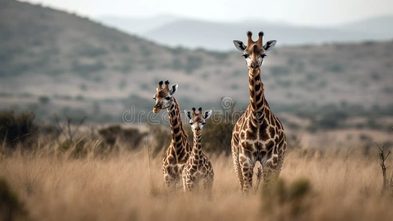 Giraffes on Plain. Group of Giraffes in the Savanna Stock Illustration ...