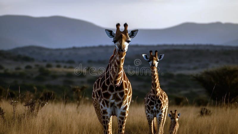 Giraffes on Plain. Group of Giraffes in the Savanna Stock Illustration ...