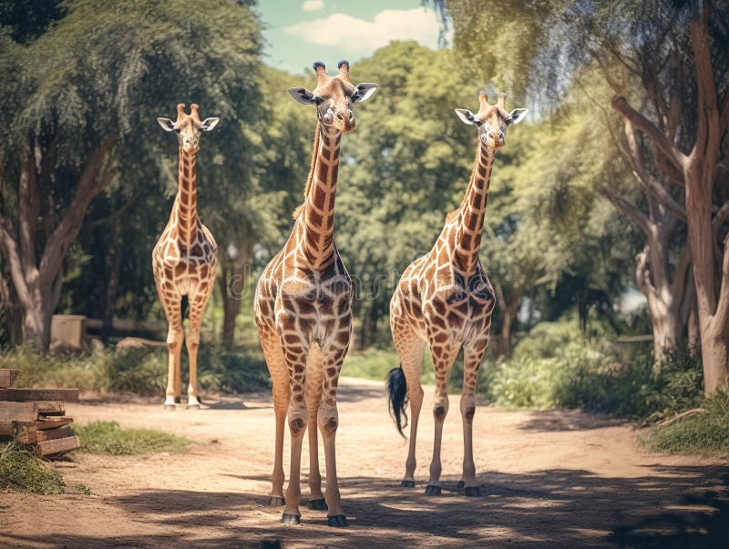 Giraffes in a Zoo Made with Generative AI Illustration Stock ...