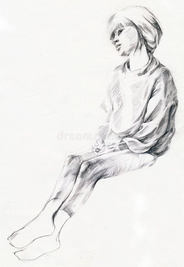 Little Girl Sitting Sketch Stock Illustrations – 1,737 Little Girl ...