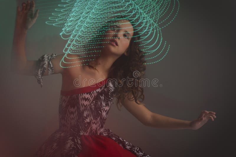 Girl with Abstract Light Above Her Head Stock Image - Image of ...