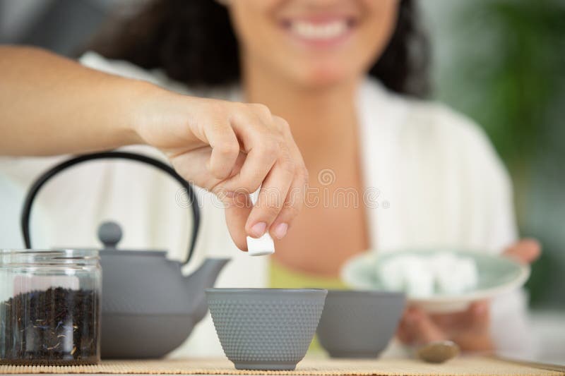 Girl Adding Sugar in Cup Tea Stock Photo - Image of diabetes, break ...
