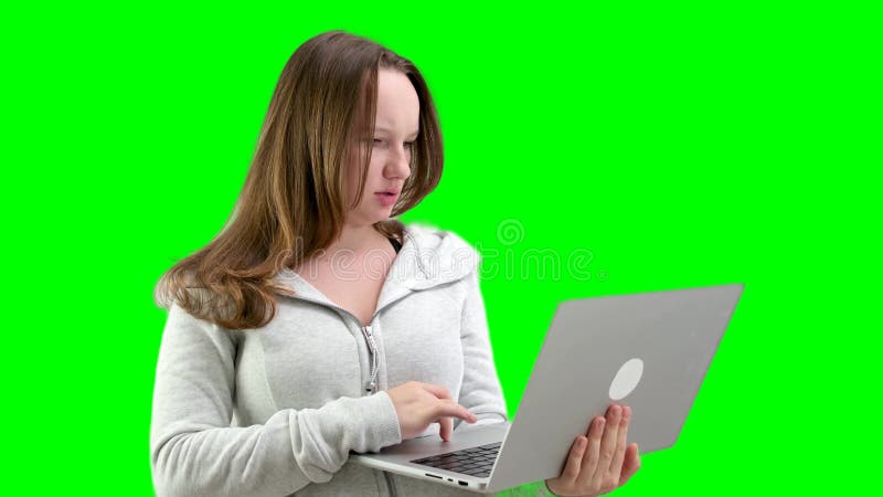 Girl Angrily Dissatisfied Typing Text on Laptop Keyboard Problems ...