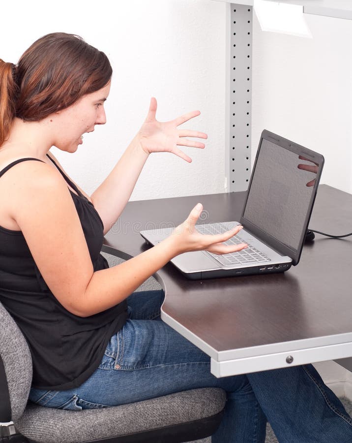 Girl Angry at Computer stock image. Image of boss, anger - 15228239