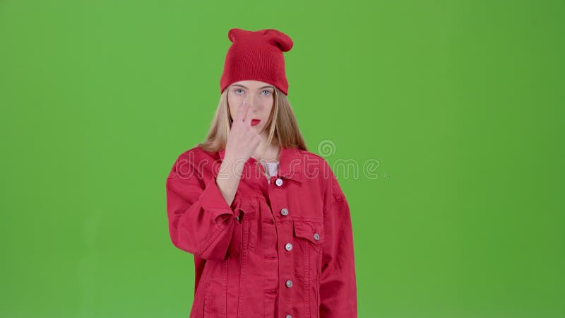 Girl is Angry and Gestures that she is Unhappy. Green Screen Stock ...