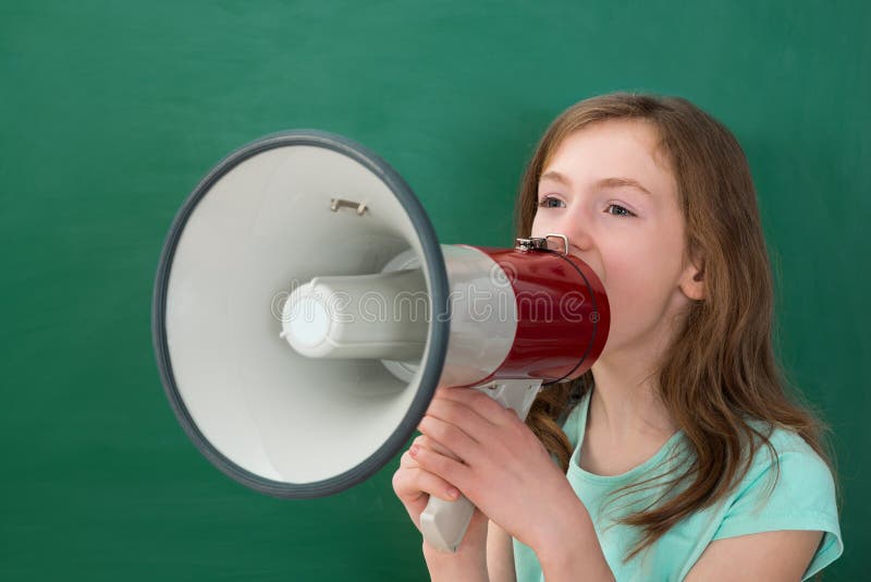Girl Announcing on Megaphone Stock Image - Image of class, loudspeaker ...