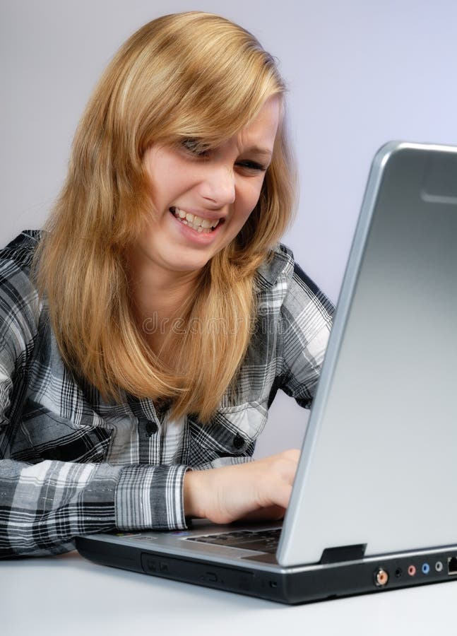 Girl is Annoyed by the Computer Stock Photo - Image of teen, teenager ...