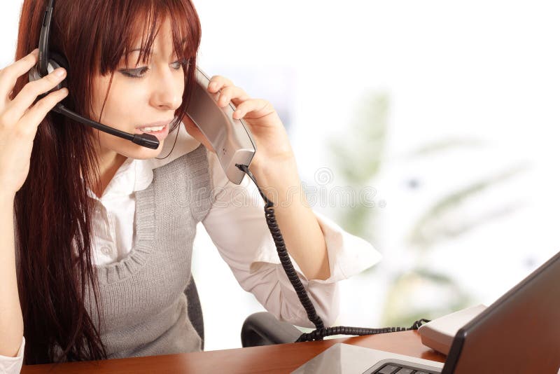 Girl Answering Different Calls Stock Image - Image of company ...