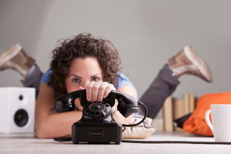 Girl Answering Phone in a Rush Stock Photo - Image of messaging, phone ...