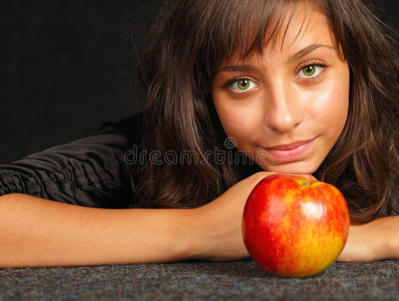 Girl with apple stock photo. Image of food, bright, model - 11147214