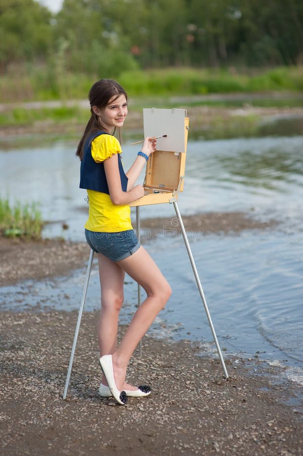 Girl artist stock photo. Image of river, young, beautiful - 24908064