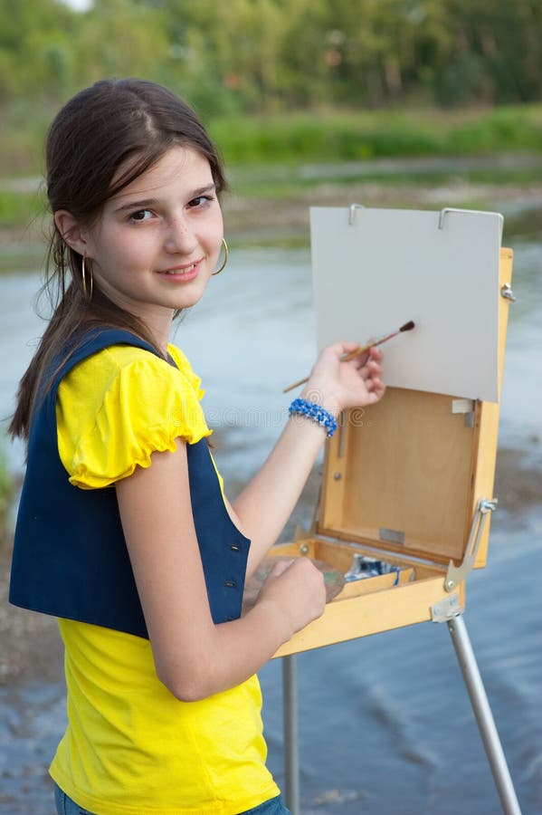 Girl artist stock photo. Image of river, young, beautiful - 24908064