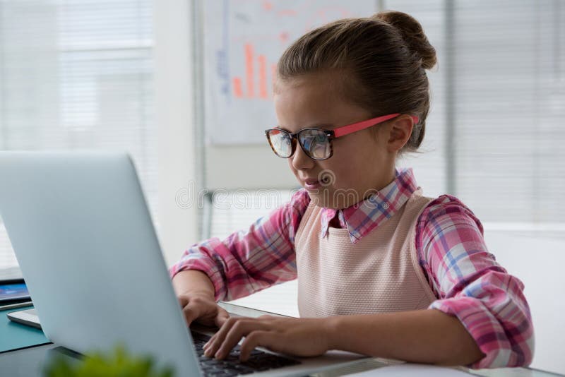 Girl As Business Executive Using Laptop while Sitting Stock Photo ...