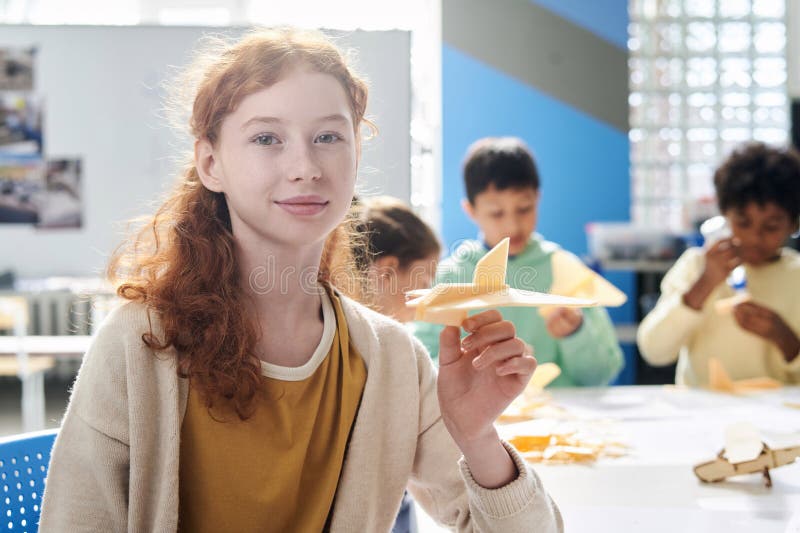 Girl Assembling Airplane Model Stock Image - Image of physics, school ...