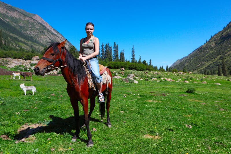 Girl astride a horse stock image. Image of terrier, pretty - 10460541