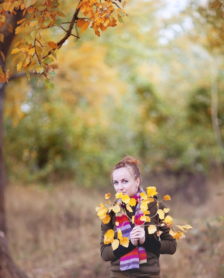 Girl with autumn tree stock photo. Image of foliage, leaves - 22650364