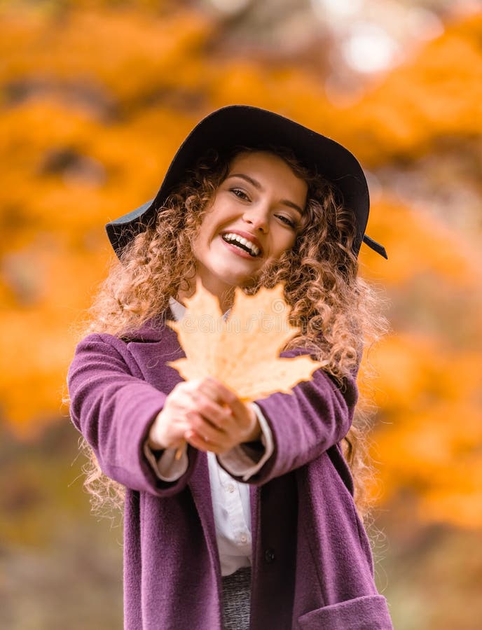 Girl on autumn walk stock photo. Image of caucasian, lifestyle - 61486174