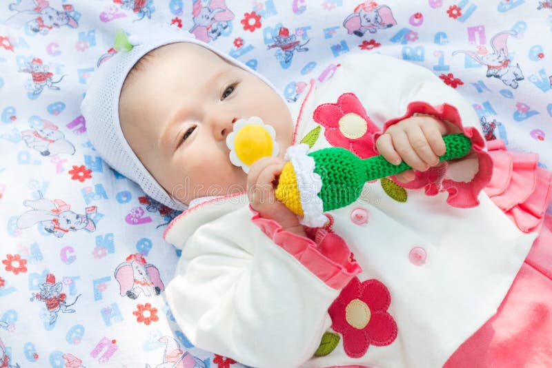 Girl Baby a Rattle Played Outdoors Stock Photo - Image of baby, play ...