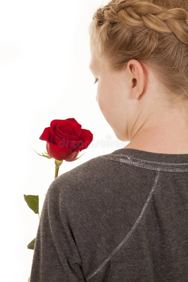Girl from back hold rose stock image. Image of beauty - 33196295